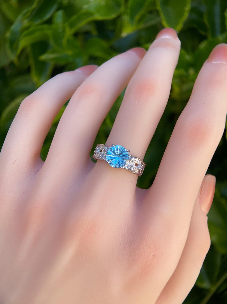 Sunburst Cut Blue Topaz Ring | Natural Blue Topaz Open Ring | Sterling ...