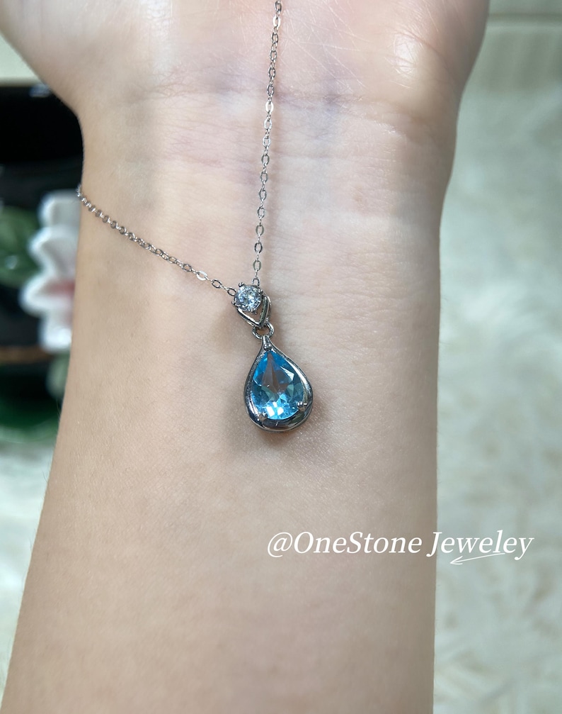 Natural Blue Topaz Pendant Necklace | Dainty Necklace in 925 Sterling ...