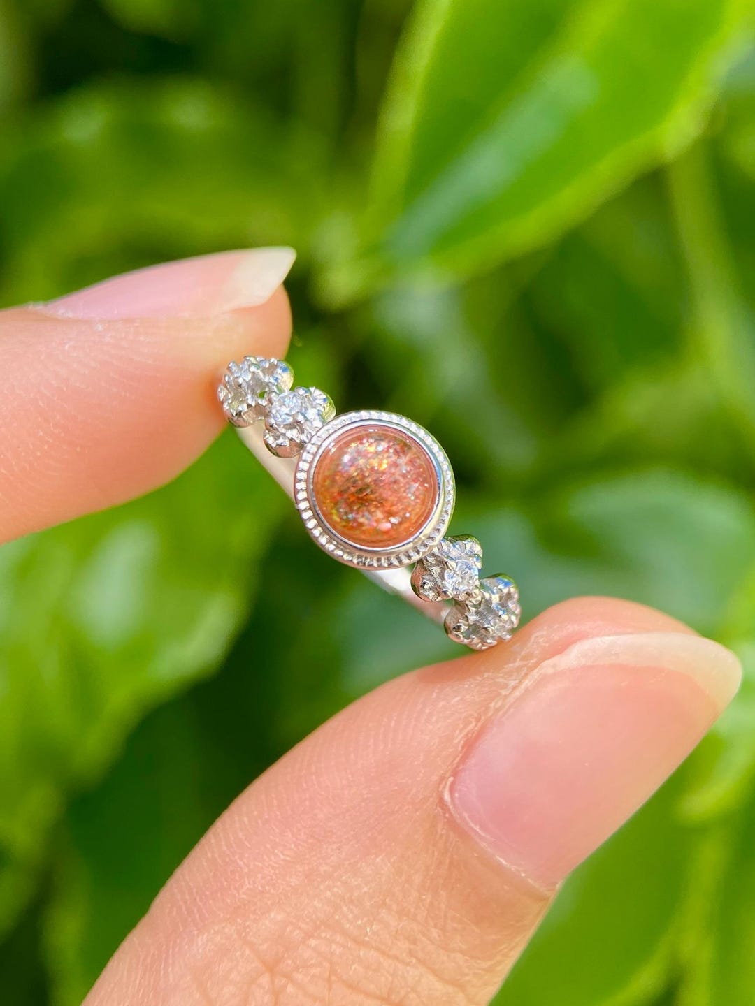 Natural Sunstone Ring | Sterling Sliver | Adjustable Open Ring ...