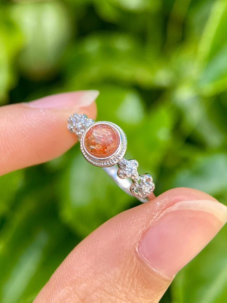 Natural Sunstone Ring | Sterling Sliver | Adjustable Open Ring ...