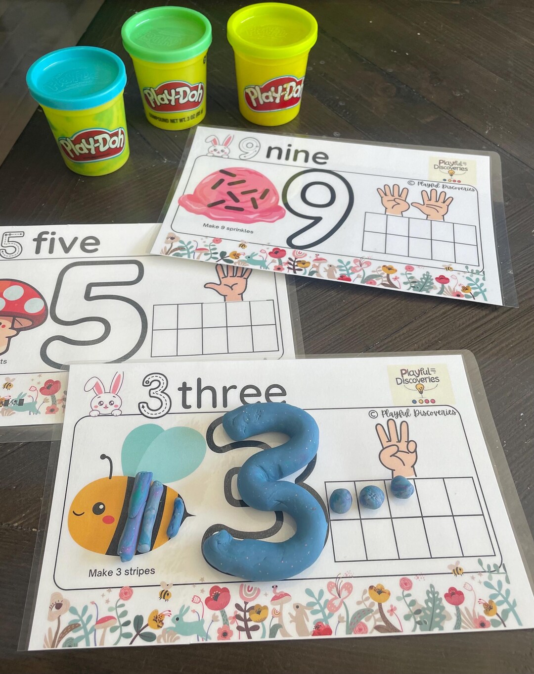 Printable Play Dough Mats Numbers 1–10 Preschool Counting Cards Play ...