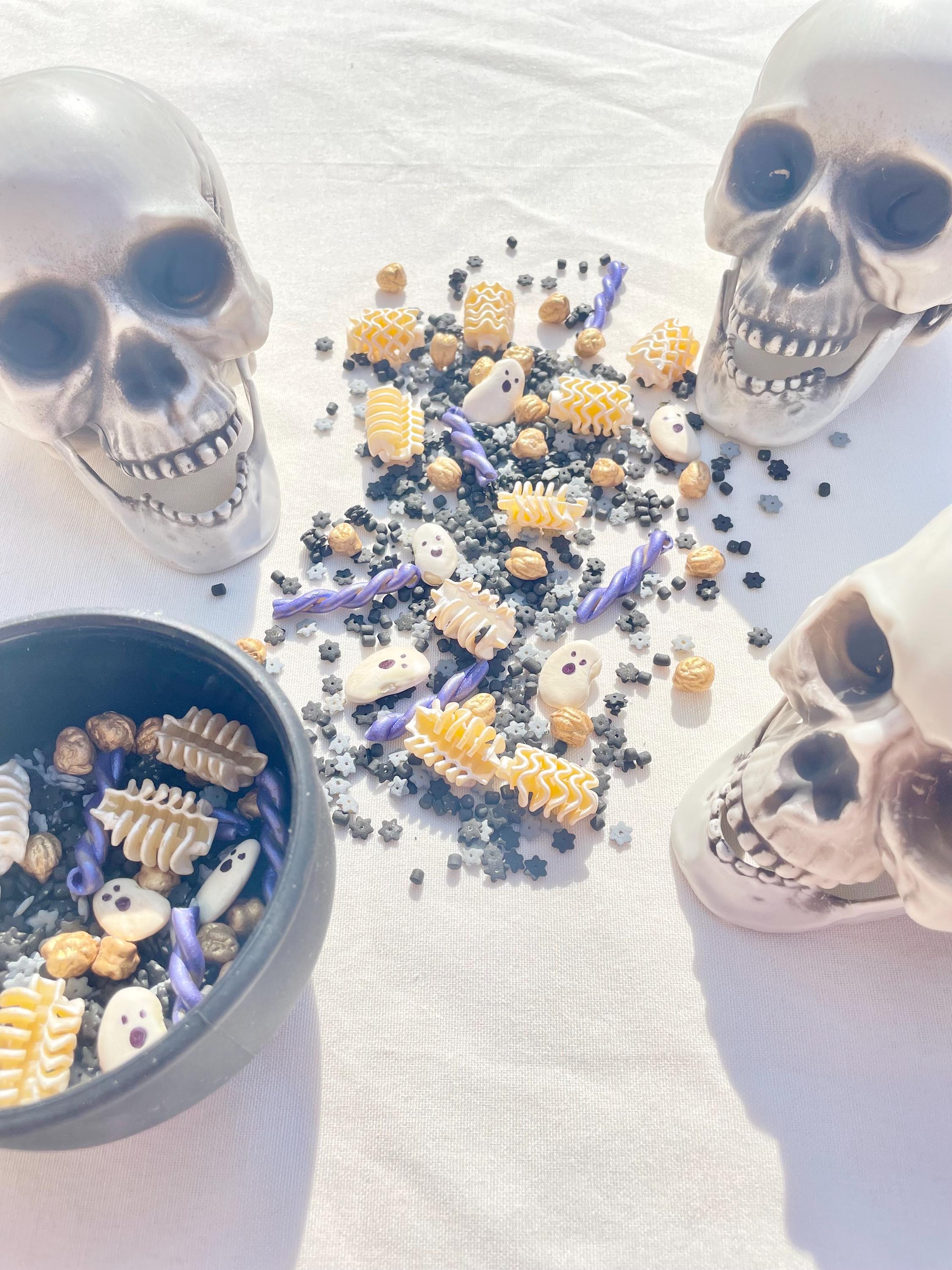 Halloween Sensory Bin Filler: Ghost Beans, Pasta Spiders, Bones, and ...
