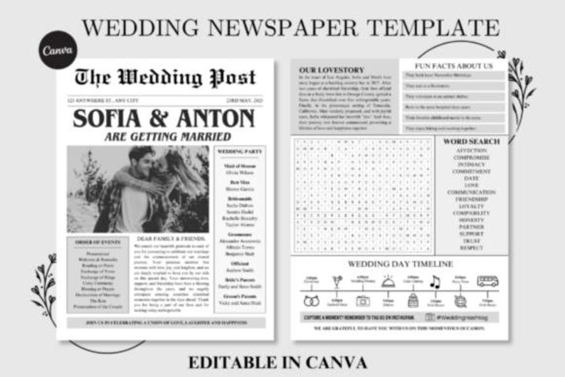 Folded Printable Wedding Newspaper Program Canva Template, Newlywed ...