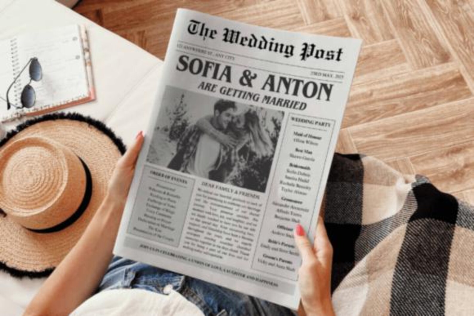 Folded Printable Wedding Newspaper Program Canva Template, Newlywed ...