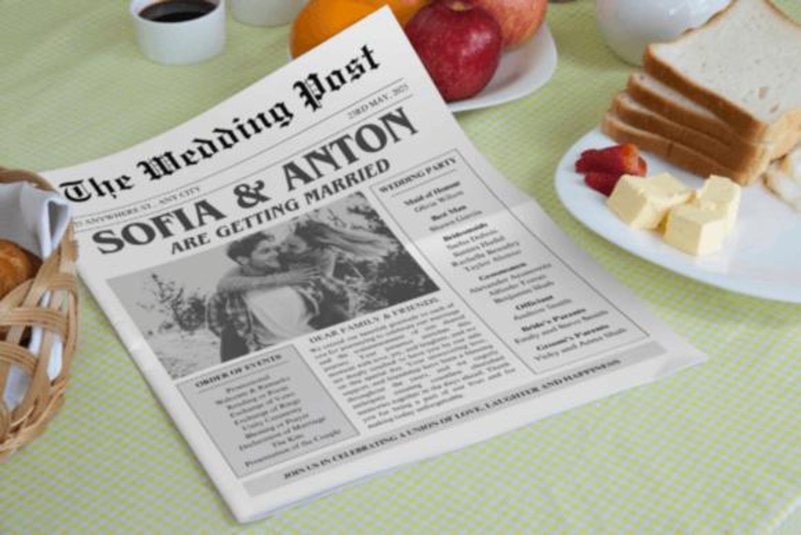 Folded Printable Wedding Newspaper Program Canva Template, Newlywed ...