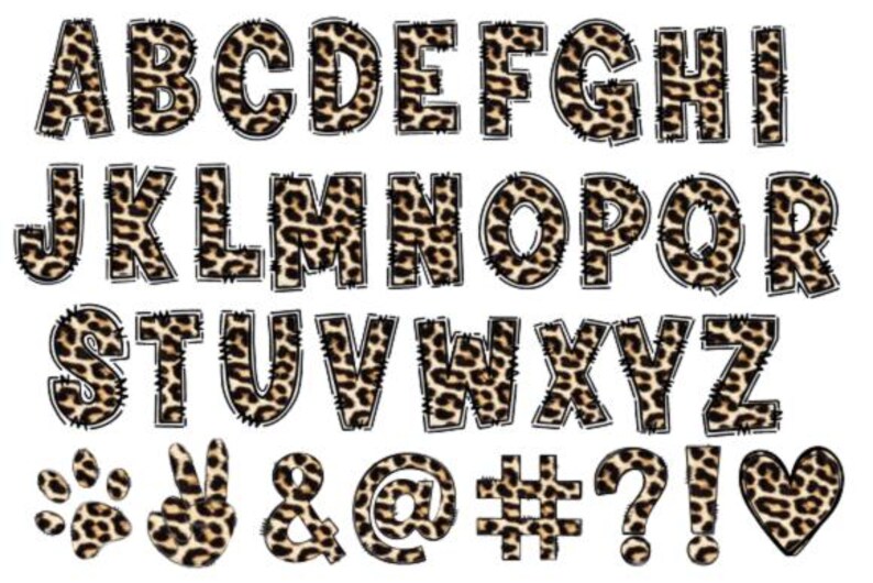 Leopard Doodle Letters Alphabet PNG Bundle, Alphabet Clipart, Cheetah ...