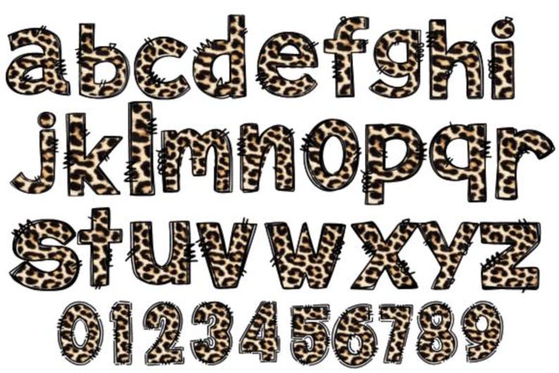 Leopard Doodle Letters Alphabet PNG Bundle, Alphabet Clipart, Cheetah ...