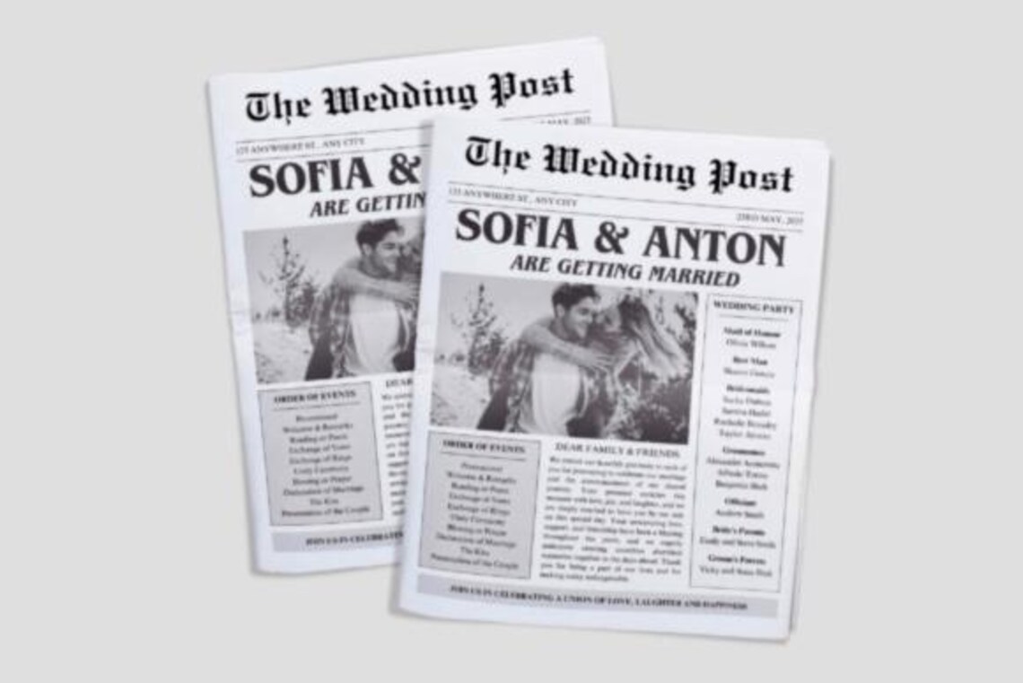 Folded Printable Wedding Newspaper Program Canva Template, Newlywed ...