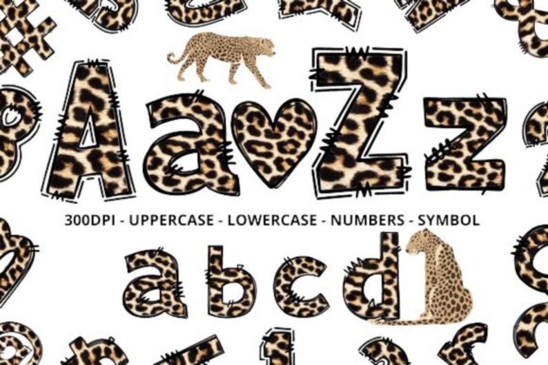 Leopard Doodle Letters Alphabet PNG Bundle, Alphabet Clipart, Cheetah ...