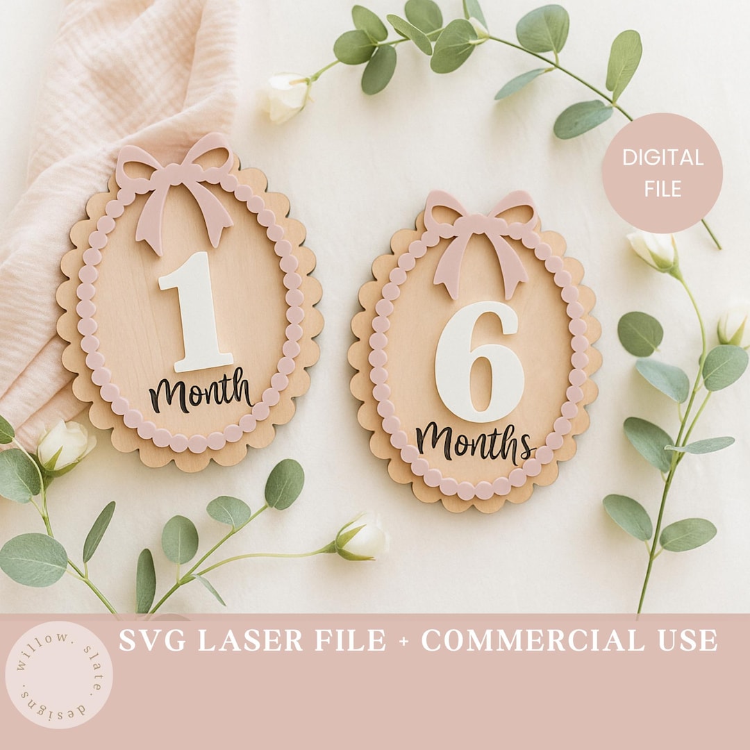 Baby Milestone Disc SVG: Laser Cut Wooden Girl Monthly Photo Props ...