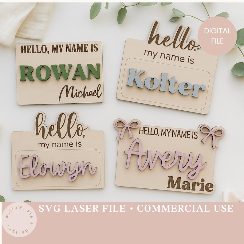 Hello My Name is Birth Announcement Sign –SVG Laser File - Etsy