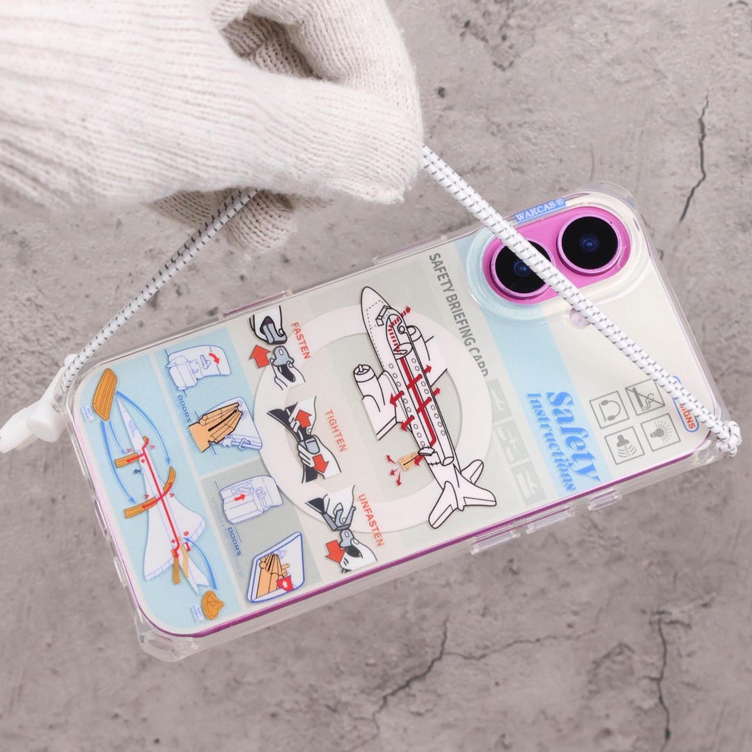 Fun Airplane Safety Briefing Card iPhone Case With Drawstring Strap ...