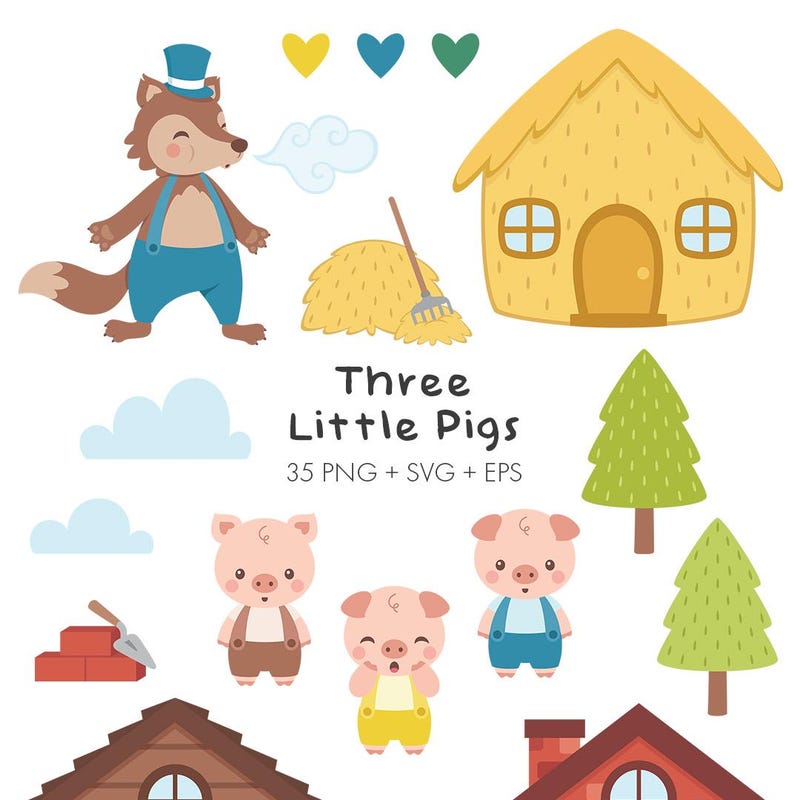 3 Little Pig Clipart - Etsy