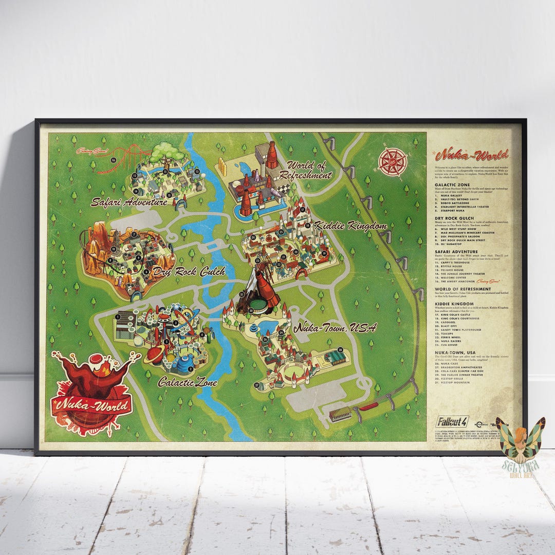 Fallout Nuka World Map Poster | Nuka Town Wall Art | Unframed Canvas ...