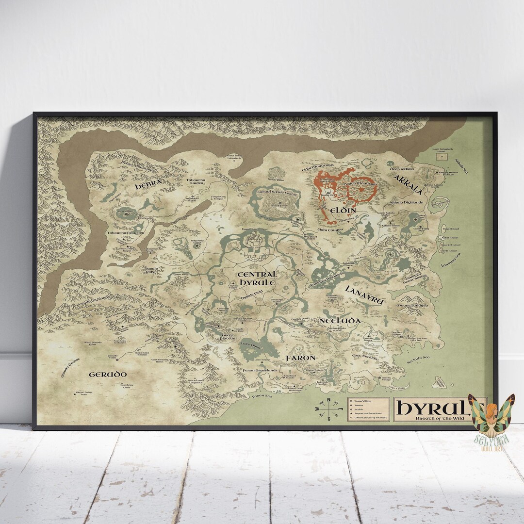 The Legend of Zelda Map Poster | Hyrule Wall Art | Unframed Canvas ...