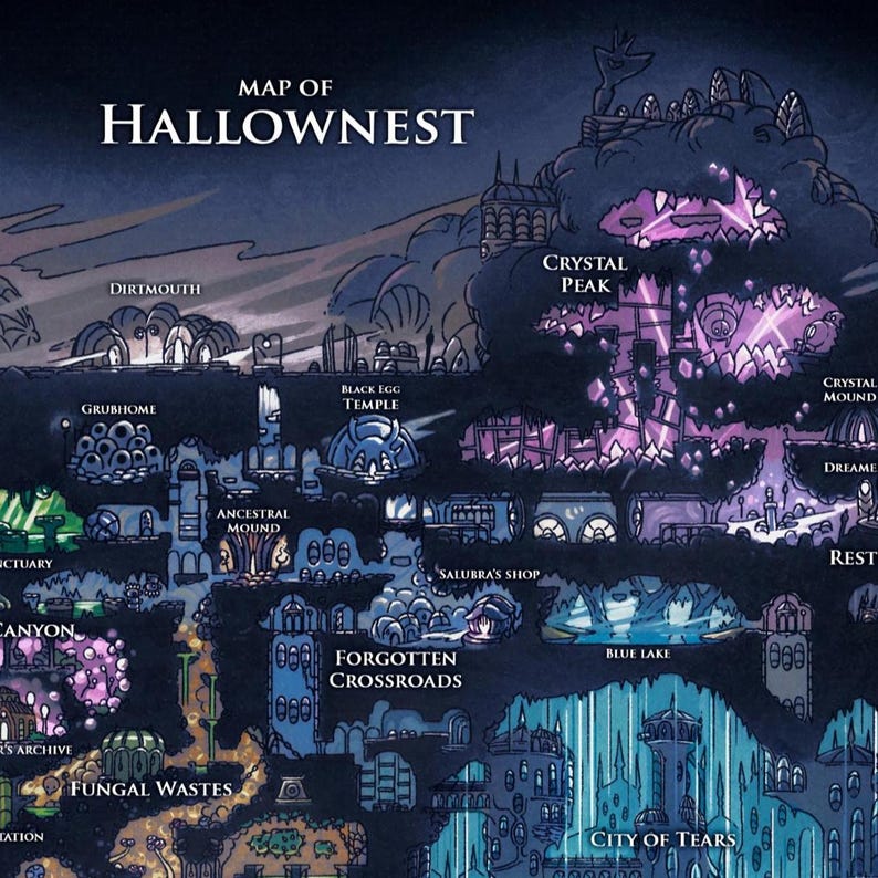 Hollow Knight Map Poster | Hallownest Wall Art | Unframed Canvas Print ...