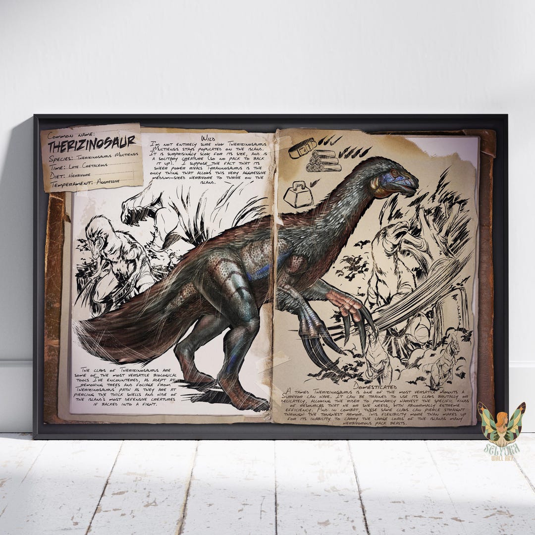 Ark Survival Evolved Dossiers Poster | Therizinosaur Wall Art ...