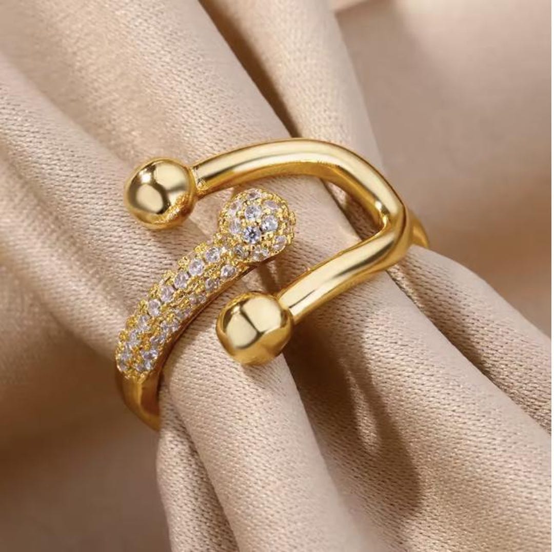 Zircon Double Crossed Shape Rings for Women Gold Plated Stainless Steel ...