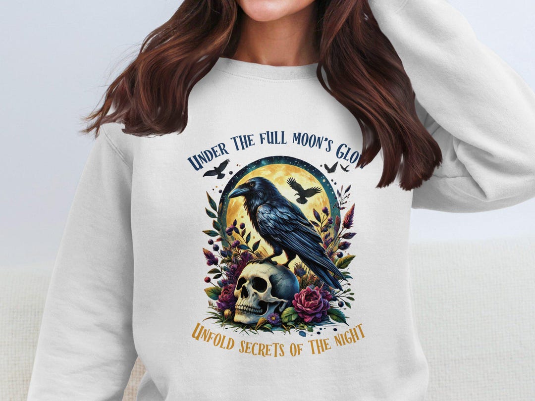 Mystical Full Moon Raven Art Digital Download, Skull Night Secret ...