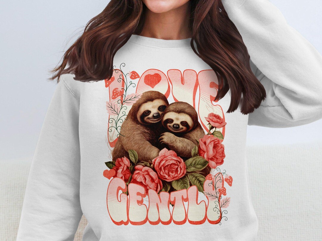 Cute Sloth Art Print Love Gently Wall Decor Digital Download Romantic Sloth Couple Printable ...