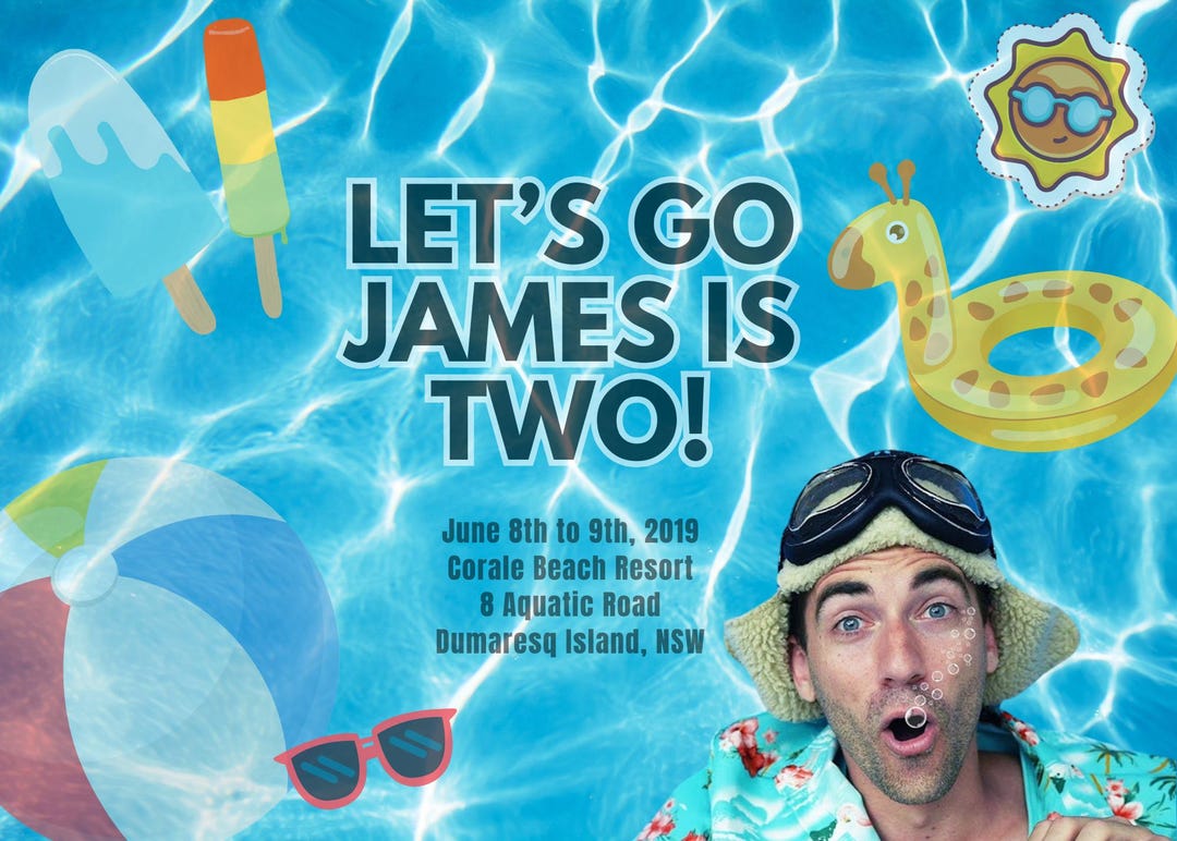 Danny Go Birthday Party Invite Pool Party Birthday Invitation Digital ...