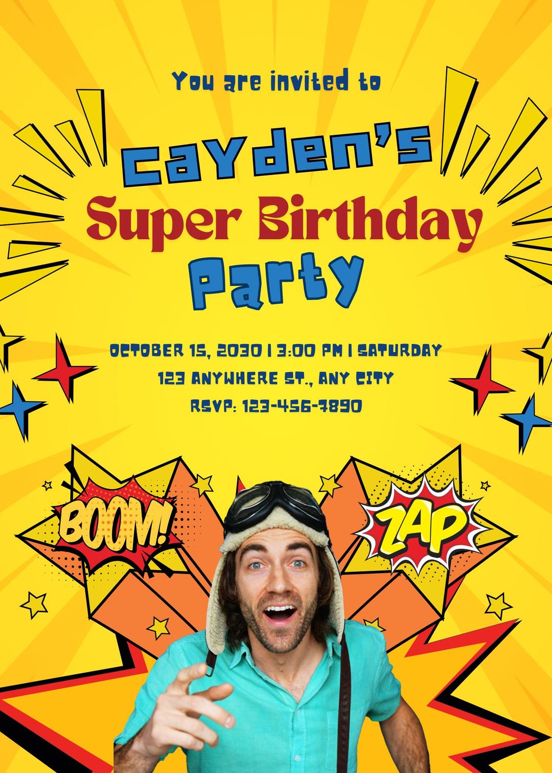 Danny Go Birthday Party Invite Kapow Birthday Invitation Digital Invite ...