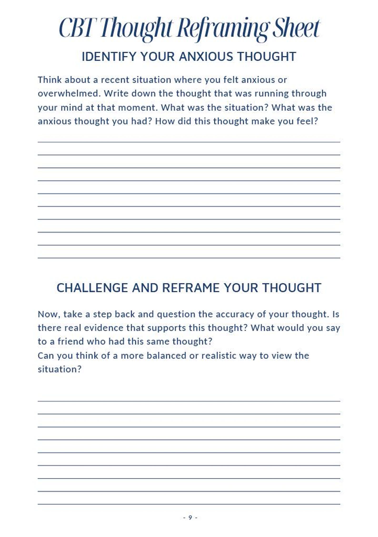 CBT Thought Reframing Sheet - Etsy