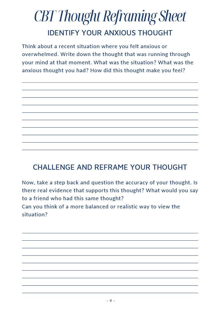 CBT Thought Reframing Sheet - Etsy