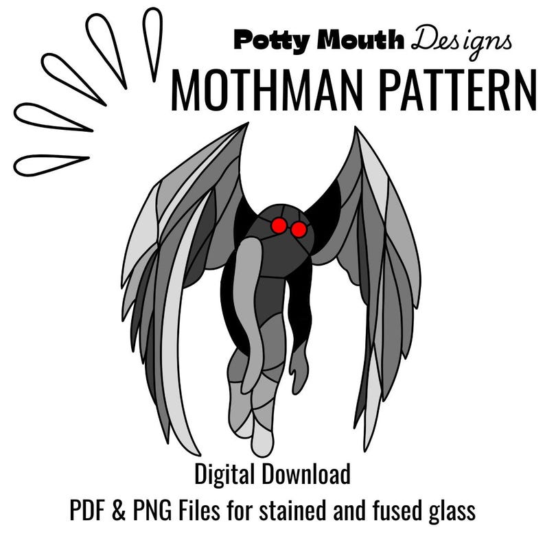 Stained Glass Mothman, Stained Glass Cryptid Pattern, Digital Download ...