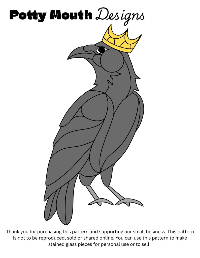 Stained Glass Crow With Crown, Stained Glass Crow Pattern, Digital ...