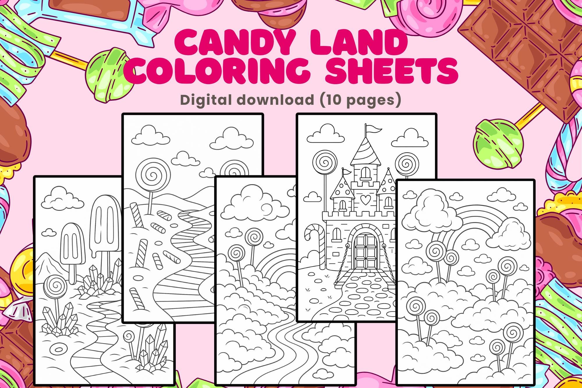 Candy Land Coloring Pages | Digital Download | Kids Printable Coloring ...