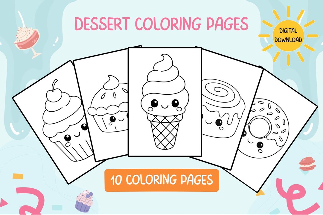 Cute Dessert Coloring Pages | Kawaii Cupcakes, Ice Cream & Donuts | Fun ...