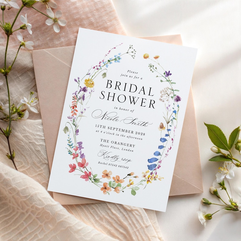 Wildflower Bridal Shower Invitation, Boho Floral Bride Shower Invite ...