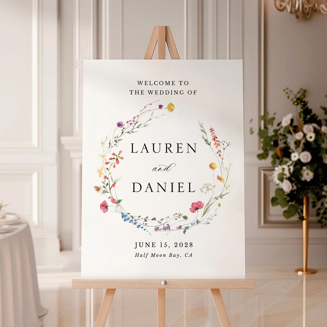 Wildflower Wedding Welcome Sign Template, Boho Floral Printable Welcome ...