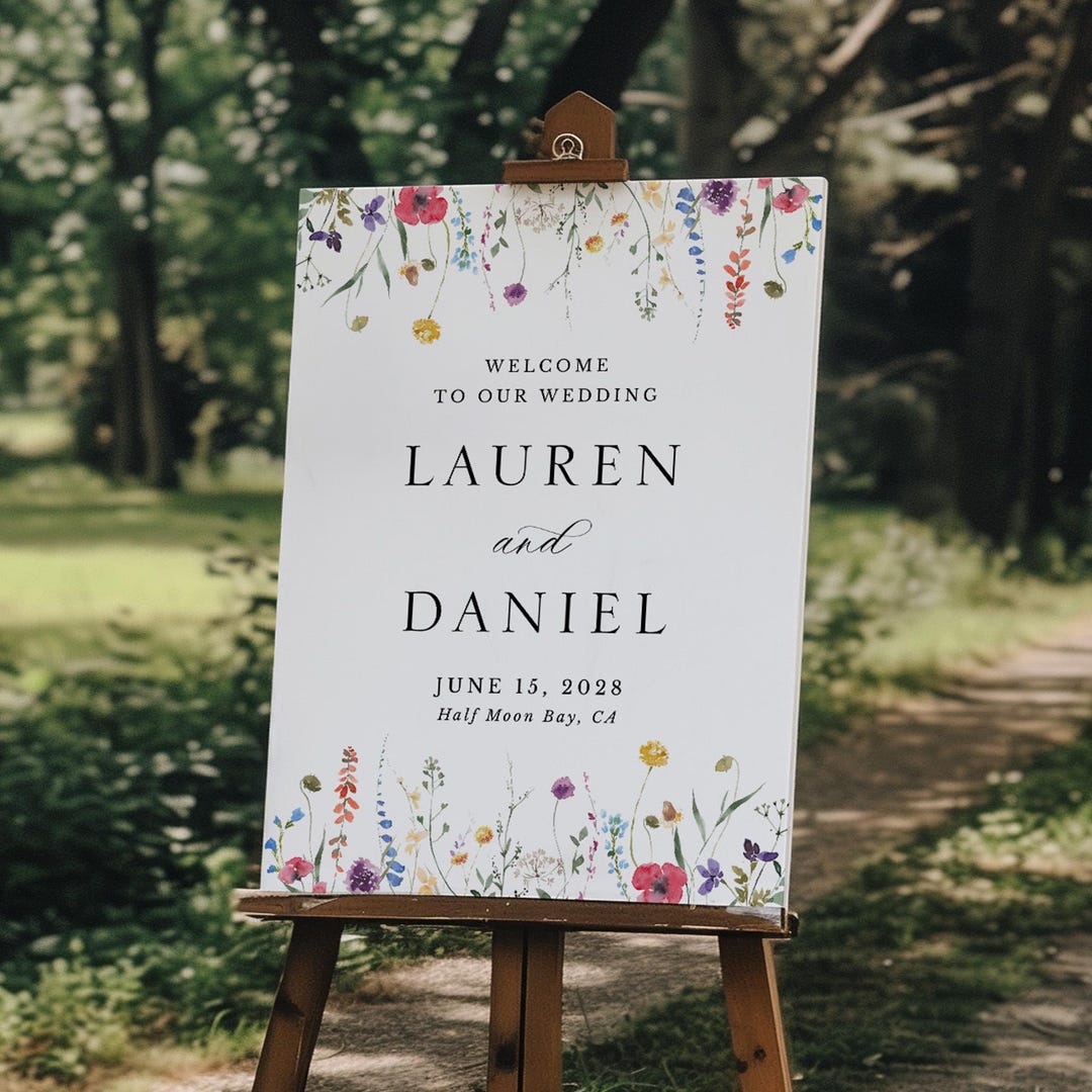 Wildflower Wedding Welcome Sign Template, Boho Floral Printable Welcome ...