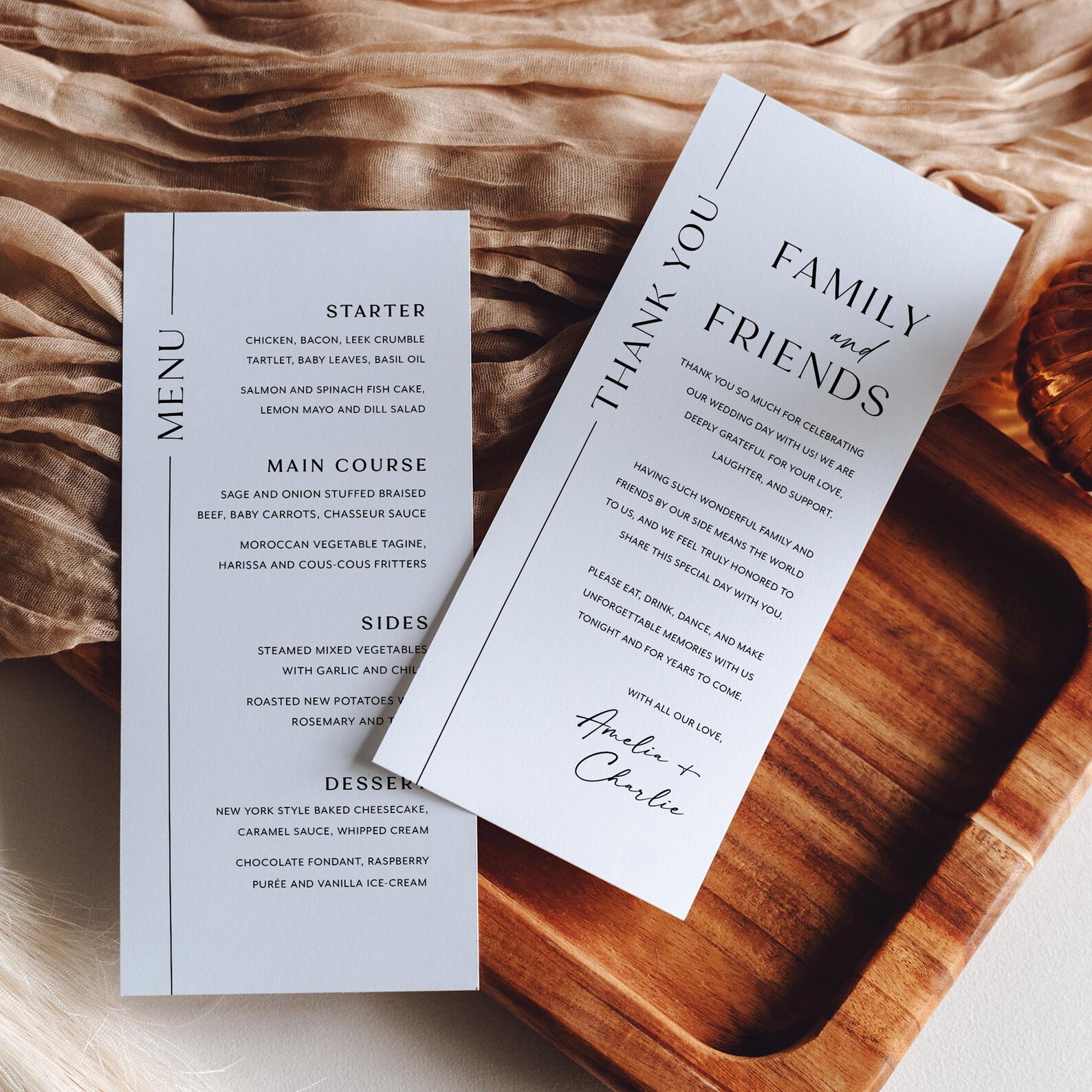 Modern Minimalist Menu and Thank You Card, Editable Wedding Menu Card ...