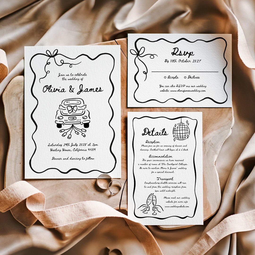Modern Handwritten Wedding Invitation Suite, Whimsical Wedding Invite ...