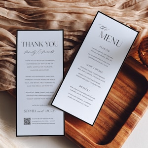Menu and Thank You Note, Modern Minimalist Wedding Menu Card Set ...