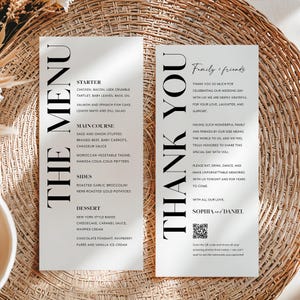 Modern Menu and Thank You Note, Minimalist Wedding Menu Card Set ...