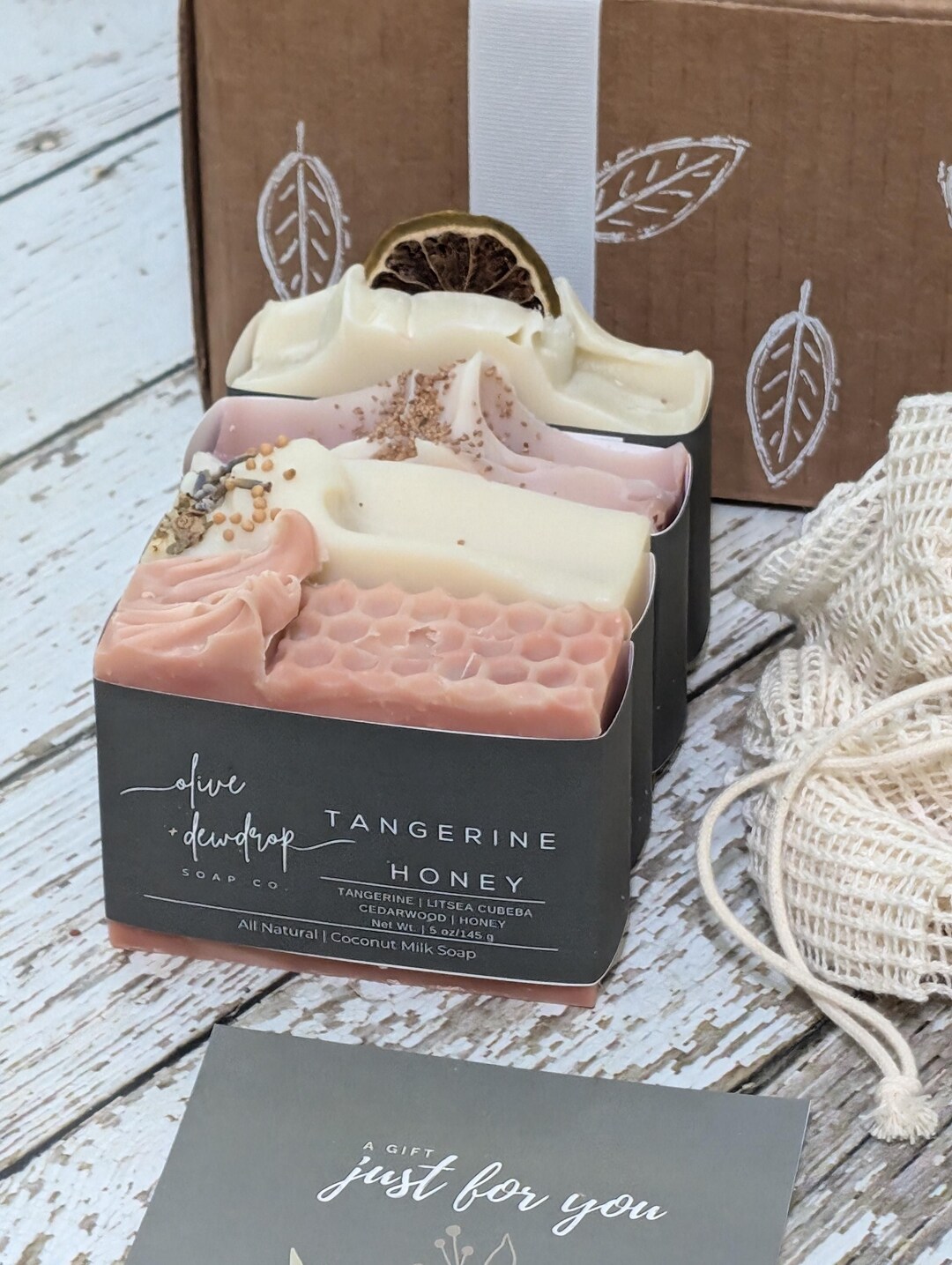 4 Soap Bars Bath Pouf Gift Set Hand Made Soap Gift Box all Natural Soap ...