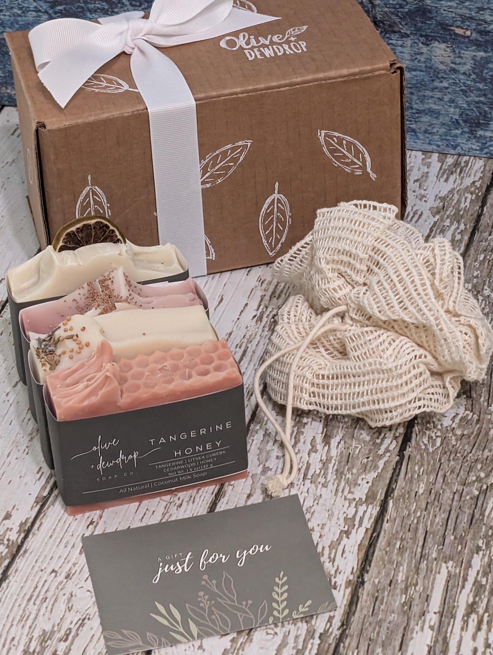 4 Soap Bars Bath Pouf Gift Set Hand Made Soap Gift Box all Natural Soap ...