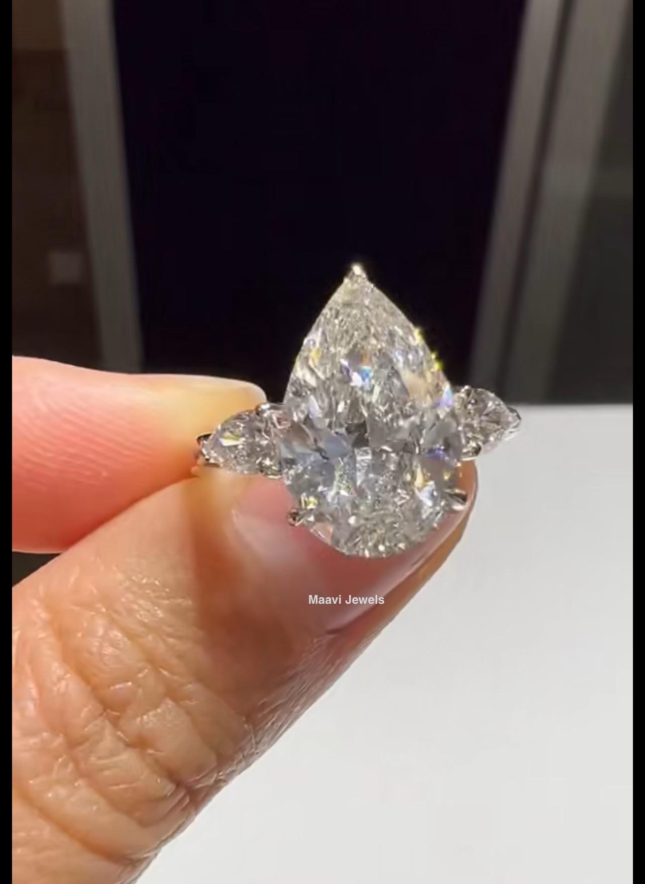 2.50ct Tripal Pear Cut Lab Grown Diamond Ring, IGI Certified, Pear ...