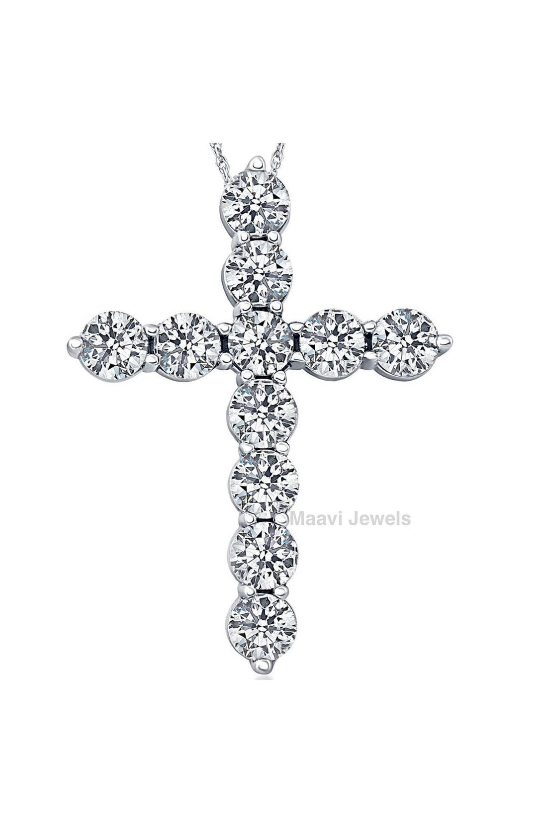 2.20ct Diamond Cross Necklace, 14K Solid Gold Lab Grown Diamond ...
