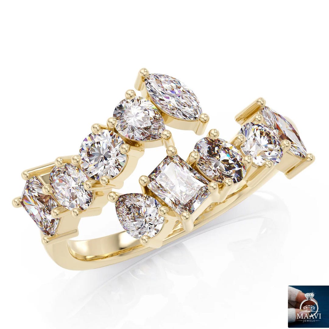 Lab Diamond Open Wedding Band, Multi Cut Half Eternity Diamond ...