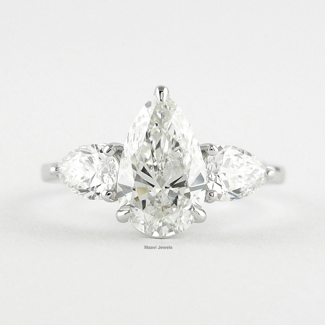 2.50ct Tripal Pear Cut Lab Grown Diamond Ring, IGI Certified, Pear ...