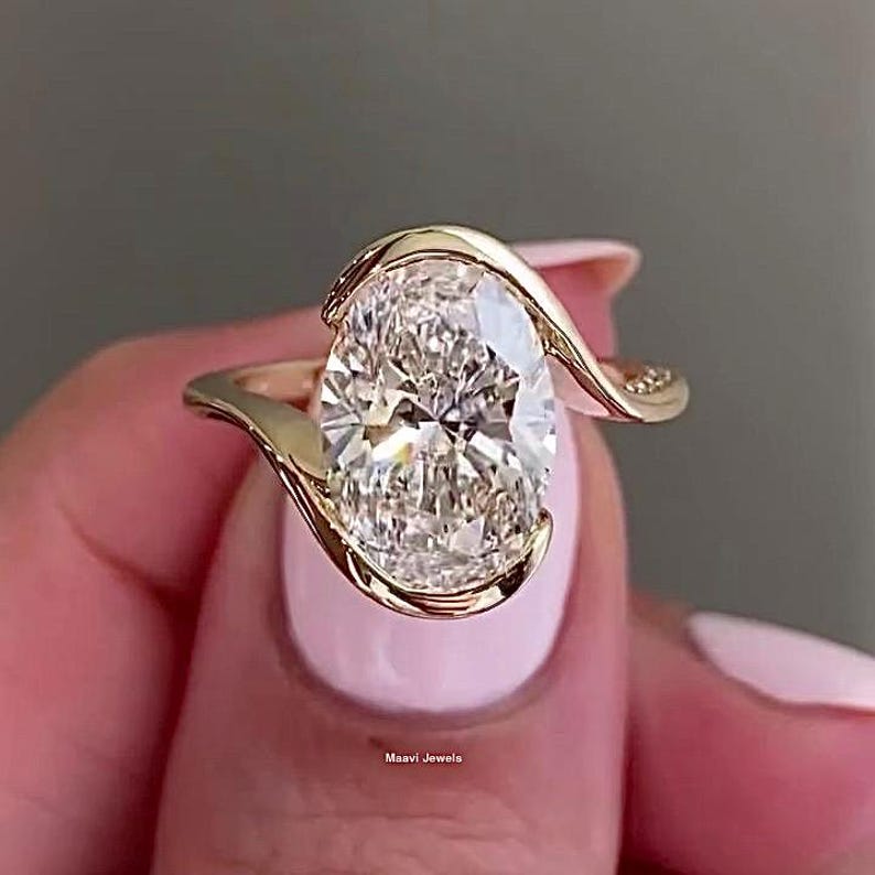 Oval Cut Diamond Swirl Band Solitaire Ring, 2.00ct Oval Lab Grown ...