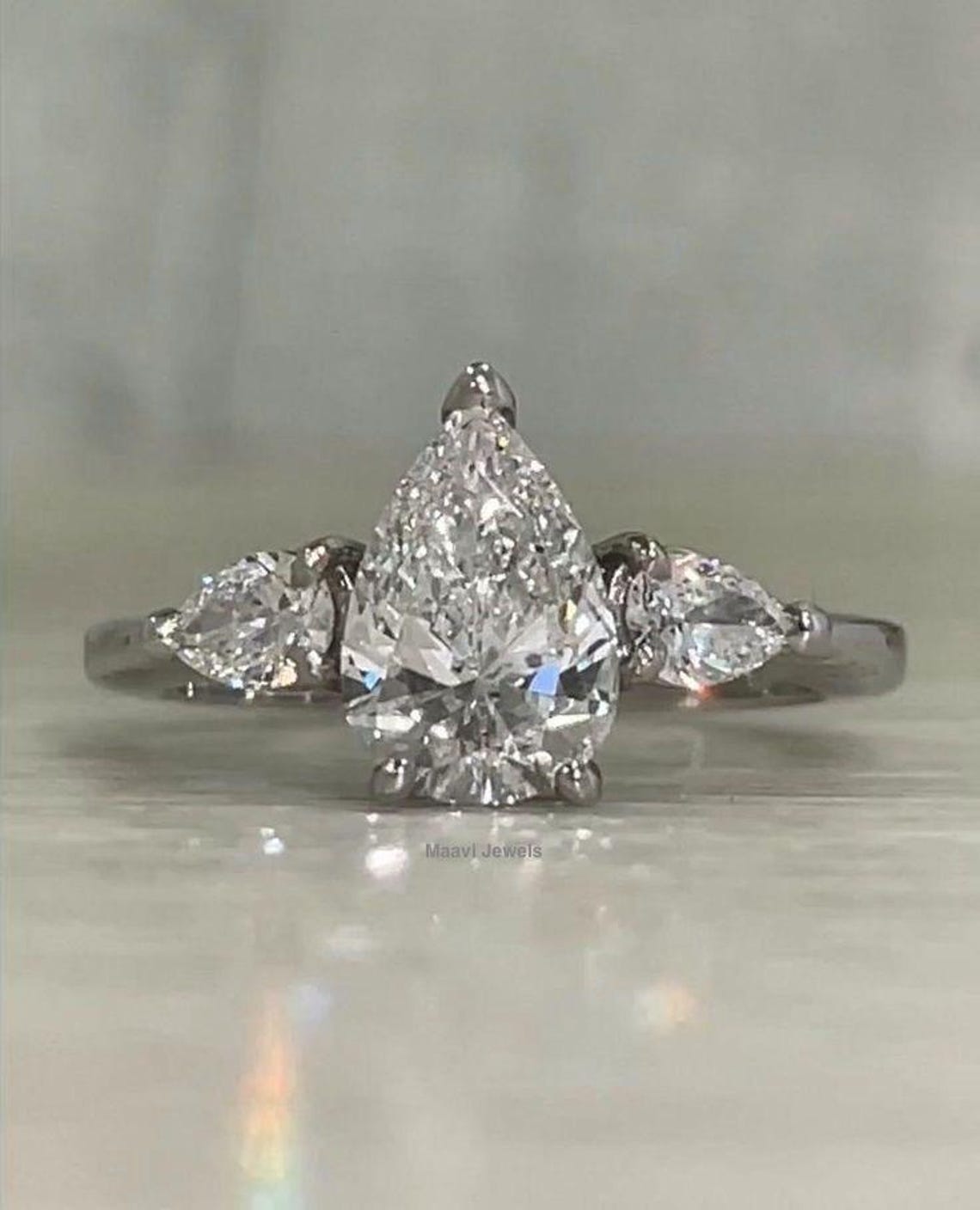 2.50ct Tripal Pear Cut Lab Grown Diamond Ring, IGI Certified, Pear ...