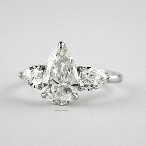 2.50ct Tripal Pear Cut Lab Grown Diamond Ring, IGI Certified, Pear ...