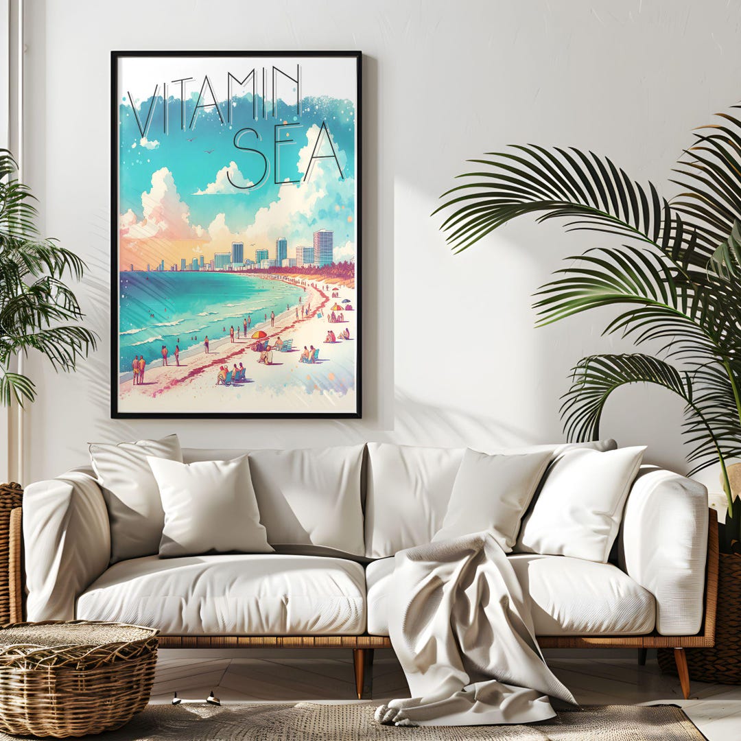 Vitamin Sea Retro Beach Art Print: Vintage Coastal Wall Decor (digital ...