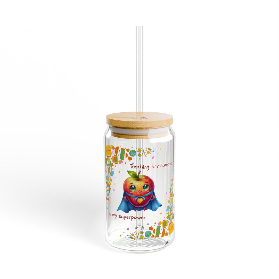 Superhero Teacher Sipper Glass, Apple Superpower Gift, Drinking Cup ...